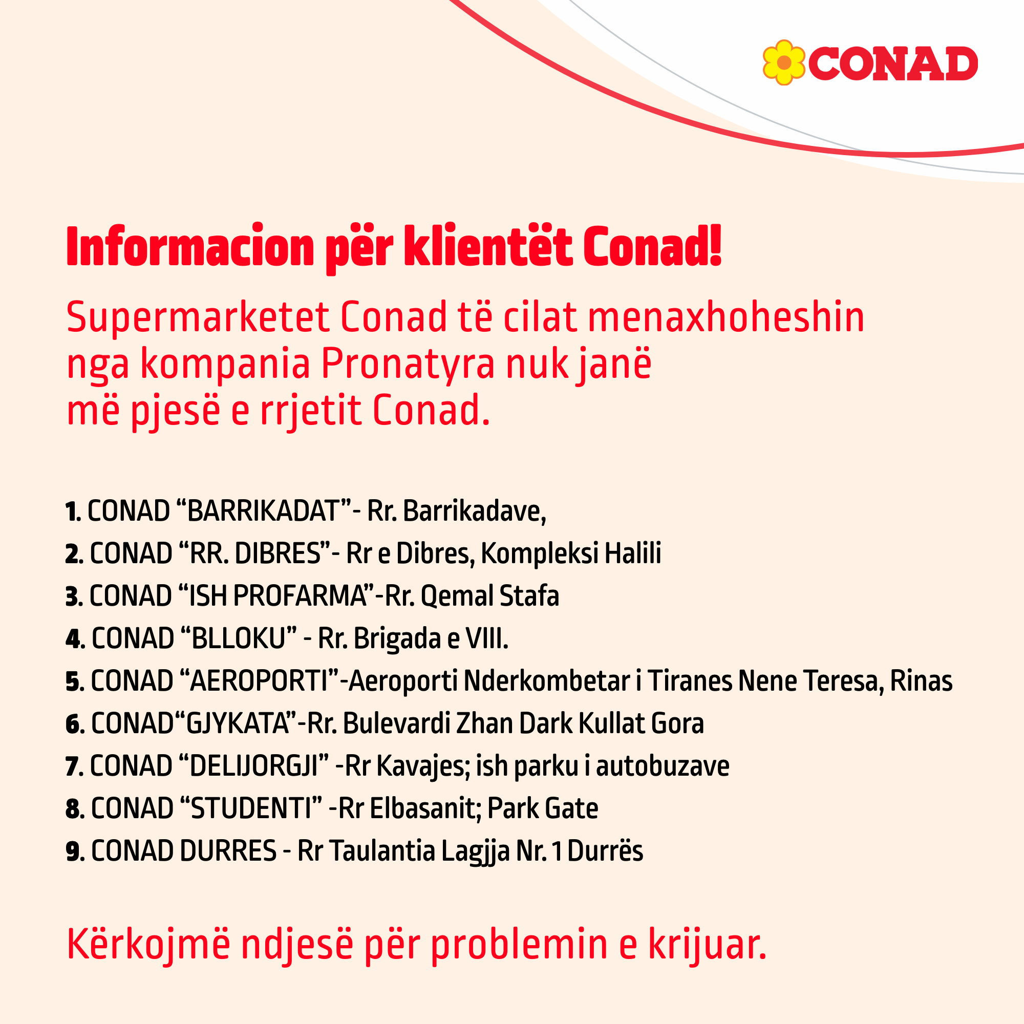 Informacion për të gjithë klientët Conad! – Conad Albania